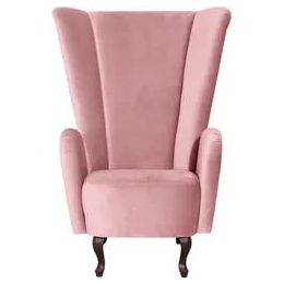 Ohrensessel Max Winzer "Anastasia Designsessel, extravaganter Hochlehnsessel, trendige Farben" Sessel Gr. Samtvelours, B/H/T: 90cm x 123cm x 92cm, rosa (rosé) elegantes Highlight im Wohnzimmer, mit geschwungenen Holzfüßen