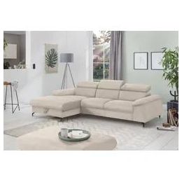 Ecksofa COTTA "Kitty L-Form" Sofas Gr. B/H/T: 244cm x 72cm x 166cm, Microfaser, Recamiere links, mit Bettfunktion und Bettkasten-mit Kopfteilverstellung, beige Modern, L-Form, Bodenfreiheit 12,5 cm