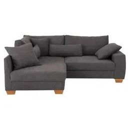 Ecksofa Home Affaire "Helena II DuraSpring" Sofas Gr. B/H/T: 227 cm x 88 cm x 190 cm, Struktur weich, Ottomane links, mit Bettfunktion, grau (anthrazit) mit Taschenfederkern, bis 140 kg belastbar, wahlweise Bett