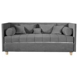 Schlafsofa Alina "Kona" Sofas Gr. B/H/T: 201cm x 90,5cm x 91cm, Struktur fein TCM, grau (dunkelgrau tcm 89) 7-Zonen Taschenfederkernmatratze, Zierkissen-Set und Schlummerrollen