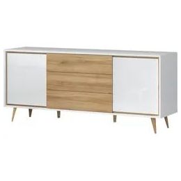 Kommode Home Affaire "Vida" Sideboards Gr. B/H/T: 180 cm x 78 cm x 47 cm, 3 St., weiß (crystal white, pacific walnut) UV lackiert, hochglänzend, Soft-Close und Push-to-open Funktion