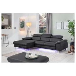 Ecksofa COTTA "Komaris L-Form" Sofas Gr. B/H/T: 244cm x 72cm x 166cm, Kunstleder SOFTLUX, Recamiere links, mit Bettfunktion-mit Bettkasten-mit RGB-LED-Beleuchtung, schwarz mit Kopfteilverstellung, wahlweise Bettfunktion,Stauraum & Beleuchtung