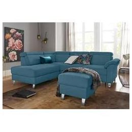 Sit & More Ecksofa SIT & MORE "Arngast L-Form" Sofas Gr. B/H/T: 245cm x 84cm x 194cm, Luxus-Microfaser ALTARA NUBUCK, Ottomane links, ohne Bettfunktion-ohne Bettkasten, blau (azur) inklusive Kopfteilverstellung und Federkern