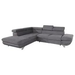 Ecksofa COTTA "Enterprise L-Form" Sofas Gr. B/H/T: 273cm x 72cm x 237cm, Chenille, Ottomane links, mit Bettfunktion-mit Kopfteilverstellung-mit Armteilverstellung, grau (stone) inklusive Kopf- und Armteilverstellung, wahlweise mit Bettfunktion