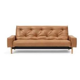 Schlafsofa INNOVATION LIVING TM "MIMER hochwertige Schlaffunktion, aktuelles Design und extra Komfort" Sofas Gr. T: 100 cm, Microfaser in Lederoptik FANUAL, braun (braun 551 fanual) Taschenfederkernmatratze, Breite Liegefläche 140 cm