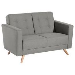 2-Sitzer Max Winzer "Julius zeitlos, elegant im skandinavischen Stil, mit hohem Sitzkomfort" Sofas Gr. B/H/T: 128cm x 81cm x 83cm, Strukturwebstoff 16523, grau (hellgrau) mit Knopfheftung, Retro, schmale Armlehnen, Breite 128 cm