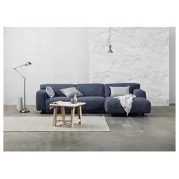 Ecksofa furninova "Vesta, modern und sehr bequem, tolle Detailverarbeitung, L-Form" Sofas Gr. B/H/T: 300cm x 74cm x 160cm, Velours, Recamiere rechts, ohne Bettfunktion, blau (ocean) im skandinavischen Design