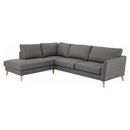 Ecksofa Home Affaire "MARSEILLE 278/202 cm, L-Form, Ottom. rechts/links" Sofas Gr. B/H/T: 278cm x 88cm x 202cm, Struktur fein, Ottomane links, grau (dunkelgrau) mit Massivholzbeinen aus Eiche, verschiedene Bezüge und Farbvarianten