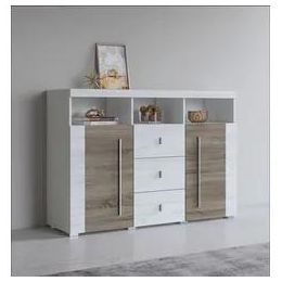 Sideboard Inosign "Roger,Breite 132cm, stilvolle Schrank, 2 Holztüren 3 Schubladen" Sideboards beige (andersen pinie-sonoma trüffel/silber) Kommode mit viel Stauraum, Einlegeböden verstellbar