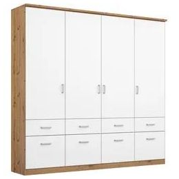 Kleiderschrank Rauch "Kleiderschrank Schrank Garderobe deckenhoher BREMEN" Schränke Gr. B/H/T: 181 cm x 199 cm x 58 cm, ohne Spiegel, 4 St., weiß (weiß, eiche artisan) in vielen Farben und Ausführungen MADE IN GERMANY