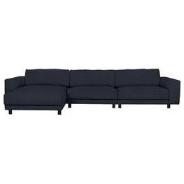 Ecksofa furninova "Samba schön bequem und hochwertig verarbeitet" Sofas Gr. B/H/T: 353cm x 74cm x 163cm, Struktur, Recamiere links, ohne Bettfunktion, blau (dark blue) mit toller Kedernaht, im skandinavischen Design, L-Form