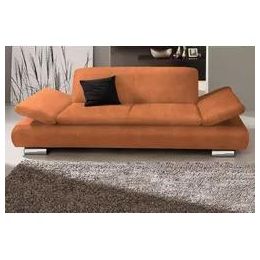 2,5-Sitzer Max Winzer "Toulouse modern und bequem, aktuelles Design, hoher Sitzkomfort" Sofas Gr. B/H/T: 224cm x 75cm x 89cm, Microvelours, braun (cognac) mit klappbaren Armlehnen, Breite 224 cm