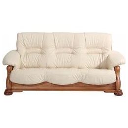 3-Sitzer Max Winzer "Texas mit aufwendig gefrästen Ornamenten im Eichenholzgestell" Sofas Gr. B/H/T: 202 cm x 95 cm x 98 cm, NaturLEDER, beige bequemer Retro Klassiker, kompakte Stellmaße, Breite 202 cm