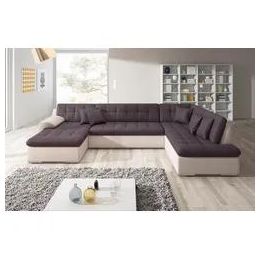 Wohnlandschaft Trendmanufaktur "Rave II, toller Sitzkomfort, auswendige Detailverarbeitung" Sofas Gr. B/H/T: 323cm x 77cm x 202cm, Struktur fein, Recamiere links, ohne Bettfunktion, beige (creme, rosybraun) wahlweise mit Bettfunktion, U-Form