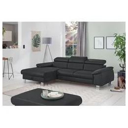 Ecksofa COTTA "Komaris L-Form" Sofas Gr. B/H/T: 244cm x 72cm x 166cm, NaturLEDER, Recamiere links, ohne Bettfunktion-ohne Bettkasten-ohne RGB-LED-Beleuchtung, schwarz mit Kopfteilverstellung, wahlweise Bettfunktion,Stauraum & Beleuchtung