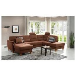 Wohnlandschaft Home Affaire "Palmera U-Form", braun, B:308cm H:89cm T:212cm, 100% Polyester, Struktur (100% Polyester), Luxus-Microfaser in Lederoptik (100% Polyester), Sofas, Federkern, wahlweise mit Bettfunktion und mit/ohne Stauraum, Topseller