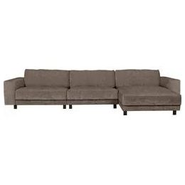 Ecksofa furninova "Samba schön bequem und hochwertig verarbeitet" Sofas Gr. B/H/T: 353 cm x 74 cm x 163 cm, Velours, Recamiere rechts, ohne Bettfunktion, braun (earth) mit toller Kedernaht, im skandinavischen Design, L-Form