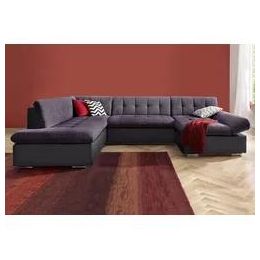 Wohnlandschaft Trendmanufaktur "Reggae modern und bequem, aktueller Materialmix, U-Form" Sofas Gr. B/H/T: 298cm x 78cm x 94cm, Microfaser PRIMABELLE-Struktur, Recamiere rechts, ohne Bettfunktion, schwarz (schwarz/lila) inkl. verstellbare Armlehne, wahlweise mit Bettfunktion