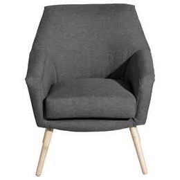 Cocktailsessel Max Winzer "Alan, Loungesessel mit hohem Sitzkomfort, moderne Formensprache" Sessel Gr. Flachgewebe 16523, B/H/T: 67cm x 81cm x 71cm, grau (anthrazit) im Retrolook, Füße in Buche natur