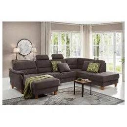 Wohnlandschaft Home Affaire "Palmera U-Form", braun (mokka), B:308cm H:89cm T:212cm, 100% Polyester, Struktur (100% Polyester), Luxus-Microfaser in Lederoptik (100% Polyester), Sofas, Federkern, wahlweise mit Bettfunktion und mit/ohne Stauraum, Topseller