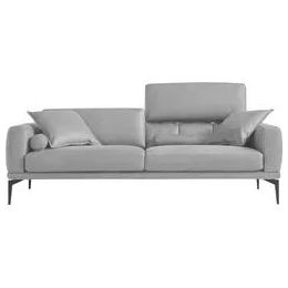 2,5-Sitzer Egoitaliano "Masu, Designsofa mit erstklassigem Sitzkomfort" Sofas Gr. B/H/T: 218 cm x 95 cm x 97 cm, Leder BULL, mit Rückenfunktion, grau (stone) inkl. 2 Kissenrollen, Rückenelemente manuell verstellbar, Metallfüße