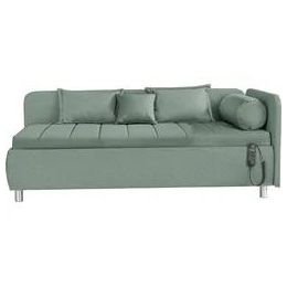 Schlafsofa Alina "Kiana" Sofas Gr. B/H/T: 207 cm x 80 cm x 102,5 cm, Struktur, Armlehne rechts, grün (pastellmint tmd 6) Liegefläche 90200 cm oder 100200 cm, Bettkasten, Zierkissen-Set