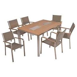 Garten-Essgruppe Garden Pleasure "FLORENCE" Sitzmöbel-Sets Gr. B/H/T: 250 cm x 85 cm x 190 cm, stapelbar, beige (champagner, teak, optik, braun, champagner) mit platzsparenden Stapelstühlen