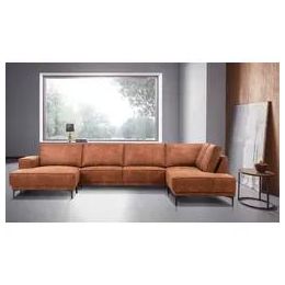 Wohnlandschaft Places of Style "Oland" Sofas Gr. B/H/T: 345cm x 85cm x 210cm, Luxus-Microfaser, Ottomane rechts, braun (cognac) XXL, im zeitlosem Design und hochwertiger Verabeitung