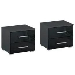 Nachtkommode Rauch "Base", grau (graumetallic, hochglanz effektgrau), B:40cm H:36cm T:40cm, Holzwerkstoff, Sideboards, 2er-Set, optional in moderner Hochglanz-Front