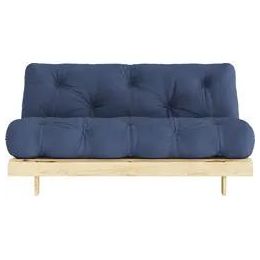 Schlafsofa KARUP DESIGN "Roots 160" Sofas Gr. B/H/T: 160cm x 20cm x 200cm, Baumwollmix, blau (navy) Mit Holzstruktur, inkl. Futonmatratze, Liegefläche 160x200 cm