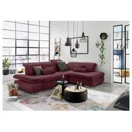 Ecksofa SET ONE BY Musterring "SO 4100 mit komfortablen Federkern und Kopfteilverstellung" Sofas Gr. B/H/T: 291cm x 80cm x 226cm, Luxus-Microfaser Florence, Ottomane rechts, mit Bettfunktion-mit Sitztiefenverstellung-mit Armlehnenverstellung, rot (bordeaux) wahlweise mit Bettfunktion und Sitztiefenverstellung, L-Form