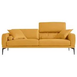 2,5-Sitzer Egoitaliano "Masu, Designsofa mit erstklassigem Sitzkomfort" Sofas Gr. B/H/T: 218cm x 95cm x 97cm, Leder BULL, mit Rückenfunktion, gelb inkl. 2 Kissenrollen, Rückenelemente manuell verstellbar, Metallfüße