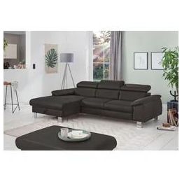 Ecksofa COTTA "Komaris L-Form" Sofas Gr. B/H/T: 244 cm x 72 cm x 166 cm, NaturLEDER, Recamiere links, ohne Bettfunktion-ohne Bettkasten-ohne RGB-LED-Beleuchtung, braun mit Kopfteilverstellung, wahlweise Bettfunktion,Stauraum & Beleuchtung