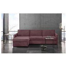 Schlafsofa Places of Style "GOLDPOINT Ecksofa 264 cm, Liegefläche (140/200cm), L-Form" Sofas Gr. B/H/T: 264 cm x 85 cm x 157 cm, Luxus-Microfaser weich, Recamiere links, lila (beere) Bettfunktion, Bonell-Federkernmatratze und Dauerschläfer-Funktion