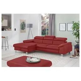 Ecksofa COTTA "Komaris L-Form" Sofas Gr. B/H/T: 244cm x 72cm x 166cm, NaturLEDER, Recamiere links, ohne Bettfunktion-ohne Bettkasten-ohne RGB-LED-Beleuchtung, rot mit Kopfteilverstellung, wahlweise Bettfunktion,Stauraum & Beleuchtung