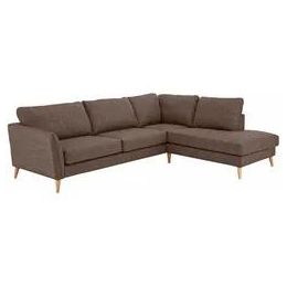 Ecksofa Home Affaire "MARSEILLE 278/202 cm, L-Form, Ottom. rechts/links" Sofas Gr. B/H/T: 278cm x 88cm x 202cm, Struktur fein, Ottomane rechts, braun mit Massivholzbeinen aus Eiche, verschiedene Bezüge und Farbvarianten