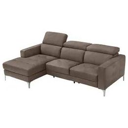 Ecksofa Egoitaliano "Matt, erstklassiger Sitzkomfort, aufwendige Detailverarbeitung, L-Form" Sofas Gr. B/H: 247 cm x 100 cm, Luxus-Microfaser Lederoptik, Recamiere links, braun (mud) mit verstellbaren Kopfteilen zum Relaxen