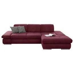 Ecksofa SET ONE BY Musterring "SO4100 V" Sofas Gr. B/H/T: 284cm x 80cm x 190cm, Luxus-Microfaser Florence, Recamiere rechts, ohne Funktion-Federkern-Wellenunterfederung, rot (bordeaux) mit verstellbaren Kopfteilen, wahlweise Funktionen, Cord-Bezug