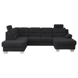 Wohnlandschaft Alina "Finja" Sofas Gr. B/H/T: 307cm x 110cm x 206cm, Struktur GBA, Ottomane links, mit Kopfstützen-mit Bettfunktion-mit Bettkasten, schwarz (schwarz gba 10) inkl. 2 Kopfstützen, wahlweise mit Bettfunktion, Bettkasten