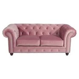 Chesterfield-Sofa Max Winzer "Old England modern, elegant und Retro, mit edler Knopfheftung" Sofas Gr. B/H/T: 192cm x 76cm x 96cm, Samtvelours 20442, rosa (rosé) im Retrolook, Breite 192 cm