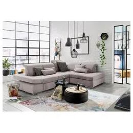 Ecksofa SET ONE BY Musterring "SO 4100 mit komfortablen Federkern und Kopfteilverstellung" Sofas Gr. B/H/T: 291cm x 80cm x 226cm, Luxus-Microfaser Euphoria, Ottomane links, mit Bettfunktion-mit Sitztiefenverstellung-mit Armlehnenverstellung, grau (elefant 07) wahlweise mit Bettfunktion und Sitztiefenverstellung, L-Form