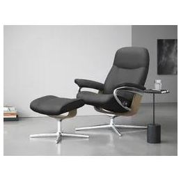 Relaxsessel stressless "Consul" Sessel Gr. ROHLEDER Stoff Q2 FARON, Cross Base Eiche, Relaxfunktion-Drehfunktion-PlusTMSystem-Gleitsystem-BalanceAdaptTM, B/H/T: 78cm x 97cm x 70cm, grau (dark grey q2 faron) mit Cross Base, Größe S, M & L, Holzakzent Eiche