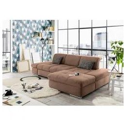 Ecksofa SET ONE BY Musterring "SO4100 V" Sofas Gr. B/H/T: 284cm x 80cm x 190cm, Luxus-Microfaser TORO, Recamiere rechts, ohne Funktion-Federkern-Wellenunterfederung, braun mit verstellbaren Kopfteilen, wahlweise Funktionen, Cord-Bezug