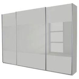 Schwebetürenschrank Rauch "Quadra Bestseller Schlafzimmerschrank in vielen Breiten" Schränke Gr. B/H/T: 315 cm x 230 cm x 62 cm, 3 St., grau (seidengrau, seidengrauglas) Kleiderschrank Garderobenschrank Schrank mit Glaselementen