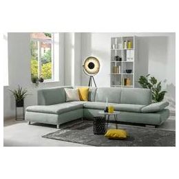 Ecksofa Max Winzer "Toulouse modern und bequem, aktuelles Design, hoher Sitzkomfort" Sofas Gr. B/H/T: 271cm x 75cm x 190cm, Samtvelours, Ottomane links, grün (hellgrün) mit klappbaren Armlehnen, Breite 271 cm