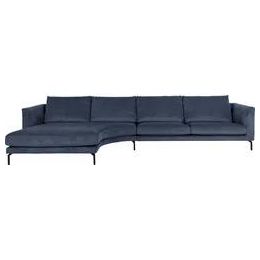 Ecksofa furninova "Designpolsterecke mit erstklassigem Sitzkomfort" Sofas Gr. B/H/T: 371cm x 80cm x 177cm, Velours, Recamiere links, ohne Bettfunktion, blau (ocean) mit abgerundetem Longchair, im skandinavischen Design