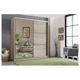 Schwebetürenschrank Inosign "Navara Kleiderschrank mit Spiegel Wäscheschrank Garderobe" Schränke Gr. B/H/T: 213,5cm x 215,5cm x 61cm, 2 St., grau (dekor eiche grau) mit großzügiger Innenausstattung, FSC-zertifiziert, in 3 Breiten