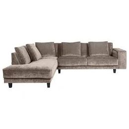 Ecksofa furninova "Samba Night schön bequem und hochwertig verarbeitet" Sofas Gr. B/H/T: 233 cm x 78 cm x 286 cm, Velours, Ottomane links-Armlehne rechts, ohne Bettfunktion, braun (earth) attraktive Designnaht in Kederoptik, im skandinavisches Design, L-Form