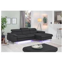 Ecksofa COTTA "Komaris L-Form" Sofas Gr. B/H/T: 244cm x 72cm x 166cm, Kunstleder SOFTLUX, Recamiere rechts, ohne Bettfunktion-ohne Bettkasten-mit RGB-LED-Beleuchtung, schwarz mit Kopfteilverstellung, wahlweise Bettfunktion,Stauraum & Beleuchtung