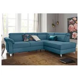 Sit & More Ecksofa SIT & MORE "Arngast L-Form" Sofas Gr. B/H/T: 245cm x 84cm x 194cm, Luxus-Microfaser ALTARA NUBUCK, Ottomane rechts, mit Bettfunktion-mit Bettkasten, blau (azur) inklusive Kopfteilverstellung und Federkern